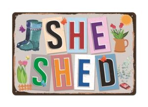 renokes she shed sign - she shed entryway decor, vintage decor home garden patio wall decoration woman cave sign, 12x8 in