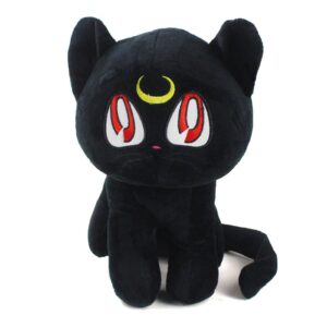 linkom anime plush doll pet cat soft plushie stuffed animal figure toy 11” gift decoration for kids girls (28cm/11inch, black)