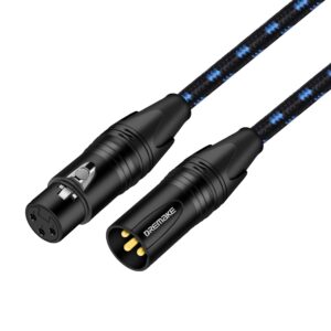 dremake 40ft xlr mic cable 3-pin xlr male to female microphone audio cable, black blue tweed braided balanced dmx amp instrument patch cords for mixing boards, speaker systems, pro audio, preamps