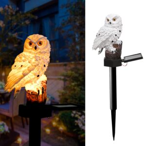 dreamcolor outdoor solar garden lights, christmas decorations lights owl decor led lights with stake for garden lawn pathway yard fall, white, (owl01)