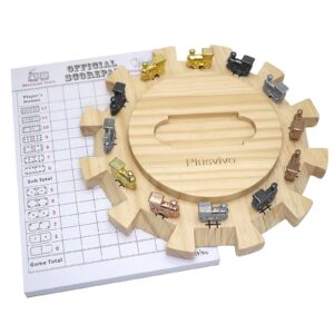 plusvivo mexican train dominoes accessories set-including a 7.89-inch wooden mexican train hub up to 12 players, 12 metal train markers, and a 70-sheet mexican train score pads