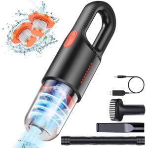 portable car vacuum cleaner,veazor high power strong suction mini handheld vacuum cordless rechargeable wet dry lightweight hand vac with 2 washable hepa filters for home pet hair