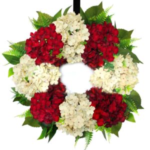 artificial flower wreath, orgmemory floral wreath, (welcome sign, 20”, metal hanger), spring wreath for home party festival wedding decor (scarlet and ivory)