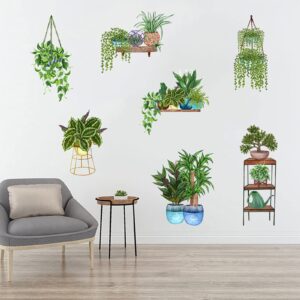 green potted plants leaves little garden wall decal, removable watercolor diy home wall sticker, mural art decoration for living room bedroom kitchen nursery home décor (c)