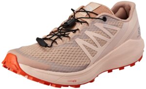 salomon womens salomon women's sense ride 4 for women trail running shoe, sirocco/peachy keen/red orange, 7 us