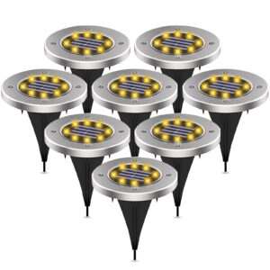 abccanopy solar ground lights 8 pack, waterproof outdoor solar garden lights, landscape lights for pathway,yard,deck,lawn,patio,walkway (warm light)