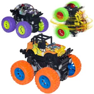 afontoto 3pcs monster trucks toys for boys and girls, graffiti design inertia car educational toy cars, friction powered vehicles toys for children birthday christmas toys gifts