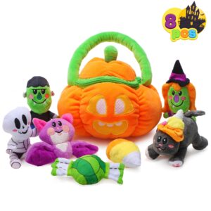 joyin baby's pumpkin halloween playset with 8 fun play pieces, plush goodie bags stuffers/fillers, halloween party decoration, prizes and gifts for infants boys and girls