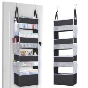 ulg over door organizer with 4 large pockets 6 mesh side pockets, 33 lbs weight capacity hanging storage organizer with clear window for bedroom nursery, baby kids toys, diapers, dark grey (1 pack)