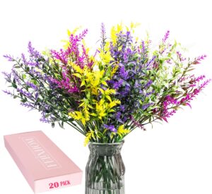 felixhom artificial lavender flowers 20 bundles outdoor fake flowers for home decoration uv resistant no fade faux plastic plants garden porch outdoor décor