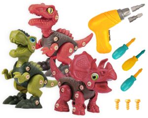 pop a giggle take apart dinosaur toys for kids 3-5, dino toy with electric drill for 3 4 5 6 7-year-old boys, stem educational learning building t-rex dino for birthday gifts