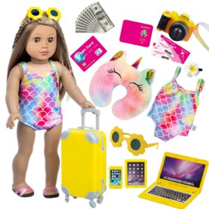 bddoll 18 inch doll clothes and accessories dolls travel suitcase luggage play set for 18 inch girl doll including sunglasses camera computer phone ipad