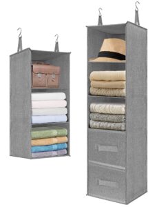 8-shelf hanging closet organizer with 2 drawers, 3-shelf and 5-shelf separable closet hanging organizer,fabric cloth hanging shelf with 2 sturdy hooks for home clothes toy storage, gray