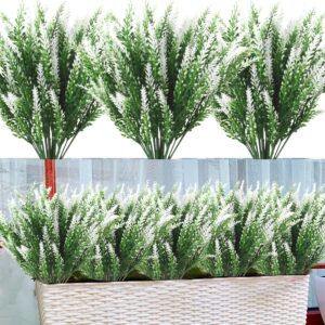 hejiayi artificial outdoor flowers - 16 bundles fake uv resistant shrubs flowers for indoor outdoor home garden kitchen office table vase (white)