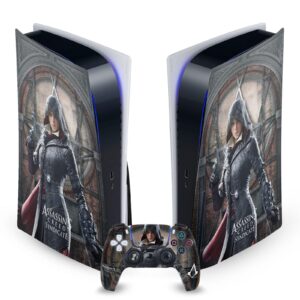 head case designs officially licensed assassin's creed evie frye syndicate graphics vinyl faceplate gaming skin decal compatible with sony playstation 5 ps5 disc edition console & dualsense controller