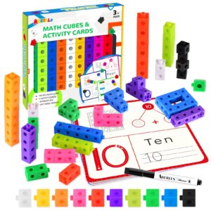 aberlls alphabet learning toy for kids math cubes manipulatives with activity cards, number blocks counting toys snap linking cube math connecting blocks for kids age 5 6 7 8