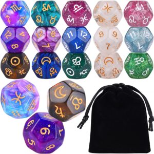 amiven 6 sets astrology dice, signs planets numbers 12-sided dice divination tool