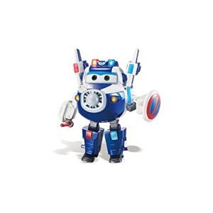 super wings - 6'' deluxe transforming supercharged paul airplane toys action figure | plane to robot | toy plane vehicle gift for preschool kids 3 4 5 year old boys girls | light and sound effects , blue