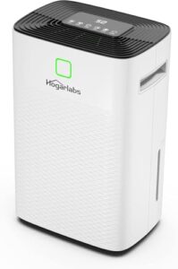 hogarlabs 50 pint dehumidifiers for home basements, with 3 working modes, overflow protection, and auto shut off restart. ultra silent dehumidifier with drain hose, intelligent humidity control