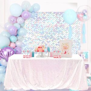 fyledaee iridescent white sequin tablecloth rectangular 50x80 inch spark glitter shimmer tablec cover for wedding baby shower birthday dinners dessert flower candy cake party decoration