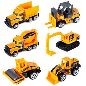 dreamon alloy construcion trucks for 3 year old boys birthday party cake toppers for kids toddlers mini pocket size models play vehicles cars toys (6pcs set)