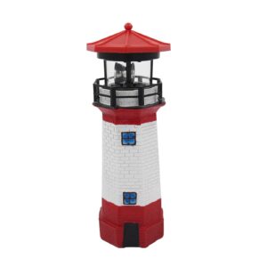 gezichta solar lighthouse garden statue with rotating lamp, 27cm resin solar lighthouse sculpture waterproof garden ornaments outdoor led waterproof solar led lamp for yard lawn patio (red)