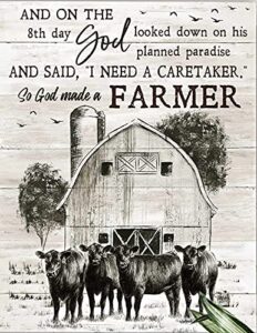 dreacoss rustic retro metal tin sign - farmhouse angus cow so god made a farmer farmhouse vintage metal sign country farm kitchen wall home garden decor art 5.5x8 inch