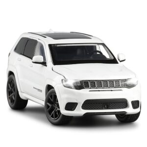 grand cherokee trackhawk toy car diecast model car 1/32 scale suv vehicle metal zinc alloy casting, light sound, 4 doors open, boys toys kids birthday gifts mens collection, white