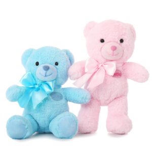 tezituor 2 pack pink and blue teddy bear, small teddy bear stuffed animal plush for christmas valentines day baby shower birthday, cute pink blue bear stuffed animal for girl boy