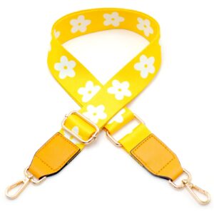 weiwei wide purse strap replacement,flower adjustable guitar style bag straps for women crossbody handbags,yellow leather design at the end