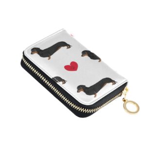 oyihfvs dachshund dog seamless heart grey credit card coin wallet, rfid blocking compact women leather card holder, keychange organizer, zipper purse clutch pouch pocket, multicolor, 4.7x3.1x0.8 inch