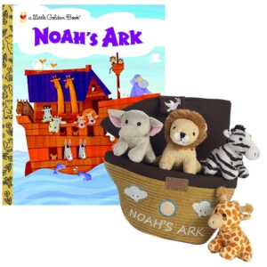 ebba noah's ark plush 6 piece gift set, little golden book® noah's ark book, plush noah's ark 5-piece set, 8 inches