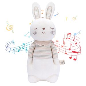 cottonebebe organic baby toys, stuffed animal toy with lullaby music for infant babies 0 3 6 12 to 36 months boy & girl,ideal gift for newborn (mrs.bunny, cotton)