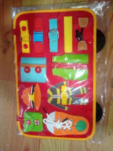 busy board,fire truck style activity board(14 in 1),toddlers sensory toy montessori toy for fine motor skills and learn to dress, preschool educational kids gift,learning toy for airplane car travel