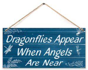 retro wood sign dragonflies appear when angels are near-home kitchen bar patio porch garden wall decoration novelty sign 6x12 inch