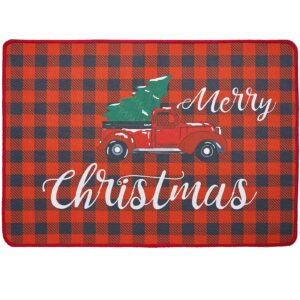 phedrew non-slip christmas rugs christmas mats 20 x 28 inches, christmas tree red truck buffalo plaid holiday rugs winter welcome doormats floor mat for outdoor indoor xmas rug home garden decorative