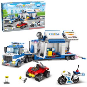 city police mobile command center truck building blocks kit toys, police vehicles series prison break jail set with action cop motorbike, atv, arms play set for boys and kids age 5+ (483 pieces)