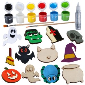 joyin 12 pcs halloween wooden magnet creativity arts & crafts painting kit for kids, decorate your own painting gift, family activity project birthday gift favors for boys girls