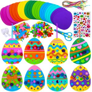 24 sets easter egg ornaments decorations diy 3d easter craft kits assorted egg shaped foam cutouts easter foam stickers pom-poms for kids party favors easter spring classroom activity art project