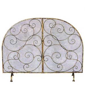 xsdevecor handcrafted large free standing fireplace screen, sturdy wrought iron frame decorative mesh fire spark guard gate, 43“ w x 33” h