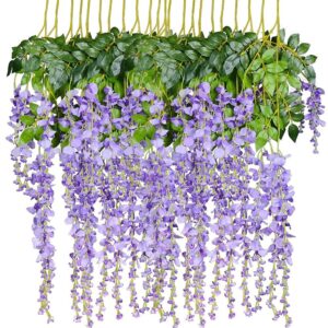 gldmaoer 12 pack 1 piece 3.6 feet artificial fake wisteria vine ratta hanging garland silk flowers string home party wedding decor.