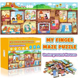 floor puzzles for kids - underground houses finger maze puzzle for children 3 and up,18 pcs fit together perfectly,toddler children learning preschool educational development toys