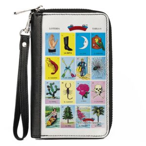 buckle-down women's pu zip around wallet rectangle-loteria, 7.5"x4.5"