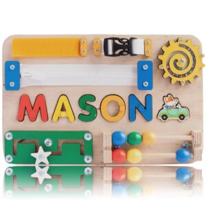 name puzzle busy board custom personalized baby gift wooden montessori toys learning sensory board toddler toys fidget zipper buckle plane car travel boy girl latches autistic education engaging child