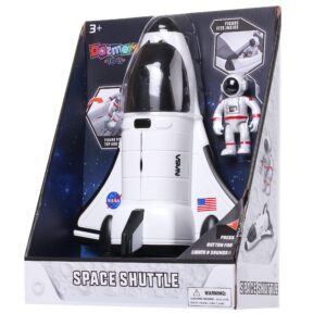 dazmers spaceship shuttle toy with astronaut figure - light-up rocket ship with blast-off sound effects - space exploration play and interactive space toys for kids 5-8 years old - 10x8x4 inches