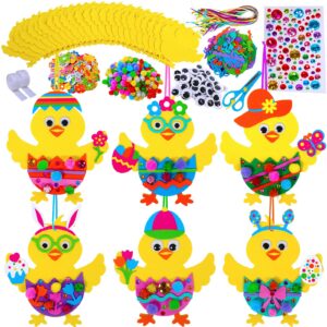 winlyn 24 sets easter decorations diy 3d chick hatching from egg ornaments easter craft kits foam easter stickers pom-poms googly eyes for kids party favors spring classroom activity art project