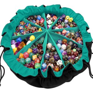 siquk large dice bag with pockets big capacity dice bag drawstring dice pouch dnd dice storage bag for rpg mtg table games, hold over 300 dice, rose red