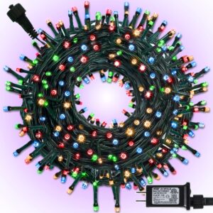 waterglide 98.5ft 300 led christmas decorative string lights, 8 lighting modes waterproof green wire led fairy light for indoor outdoor christmas party garden wedding home decoration (multi-colored)