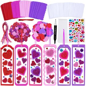 winlyn 24 sets valentine's day decorations diy heart bookmarks valentine craft kits blank foam bookmarks with assorted hearts stickers for kids classroom activities reading party favors gift exchange