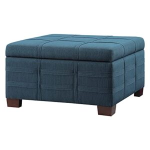 osp home furnishings detour strap square storage ottoman with tray and solid wood legs, azure fabric